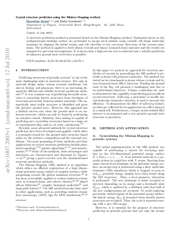 (PDF) Crystal structure prediction using the minima hopping method