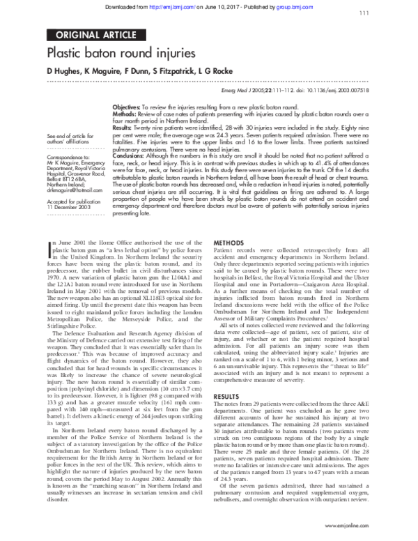 (PDF) Plastic baton round injuries