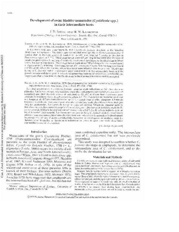 (PDF) Development of swim bladder nematodes ( Cystidicola spp.) in ...