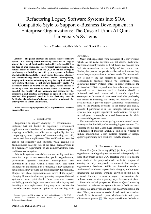 (PDF) Refactoring Legacy Software Systems into SOACompatible Style to Support e-Business ...