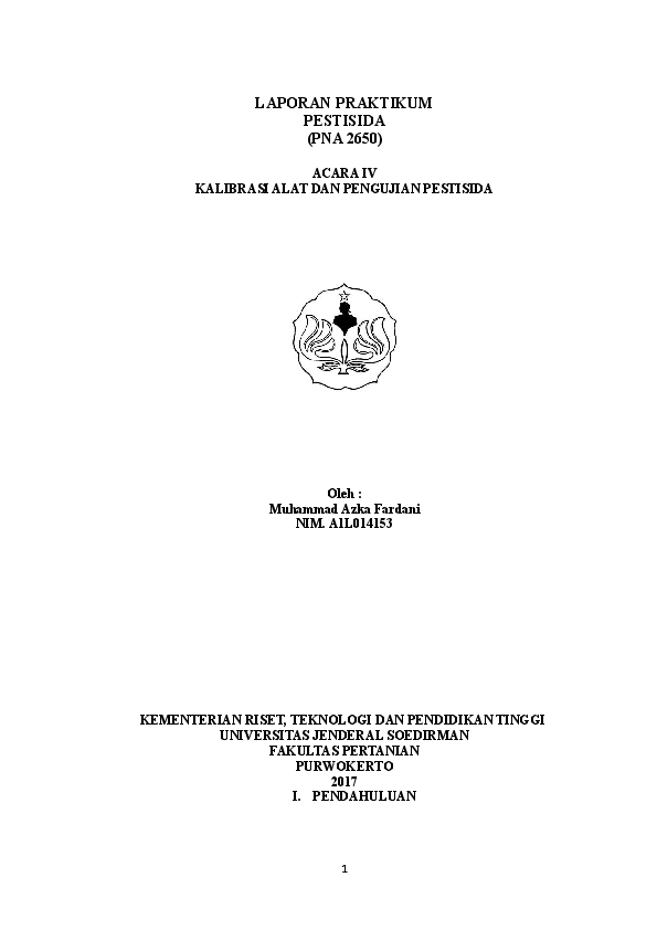(DOC) LAPORAN PESTISIDA : KALIBRASI ALAT DAN PENGUJIAN PESTISIDA
