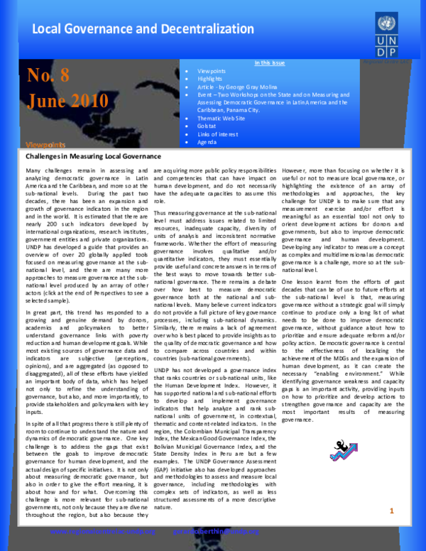 (PDF) Challenges in Measuring Local Governance