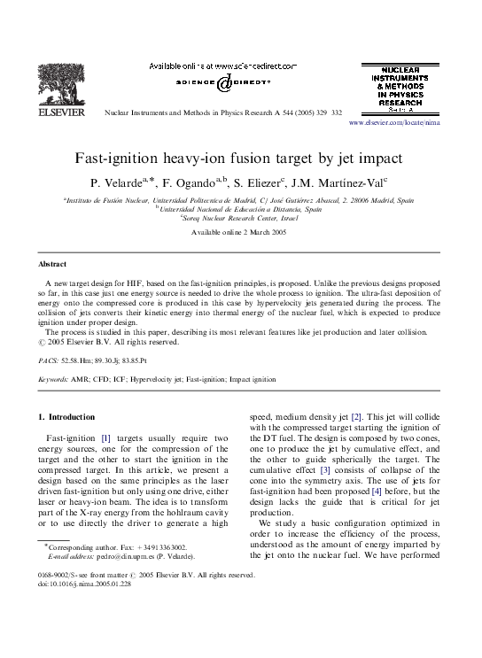 (PDF) Fast-ignition heavy-ion fusion target by jet impact