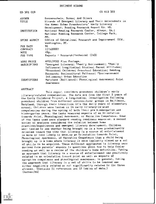 (PDF) Strands of Emergent Literacy and Their Antecedents in the Home ...