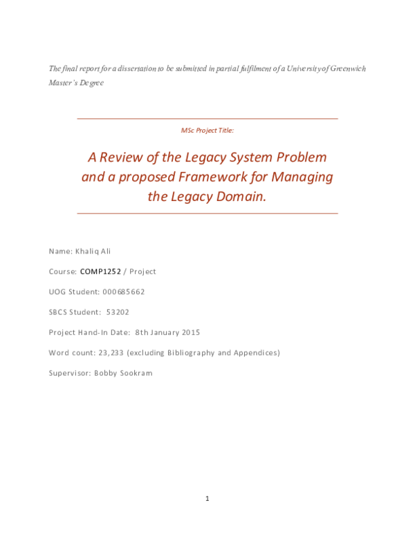 (PDF) A Review of the Legacy System Problem and a proposed Framework ...
