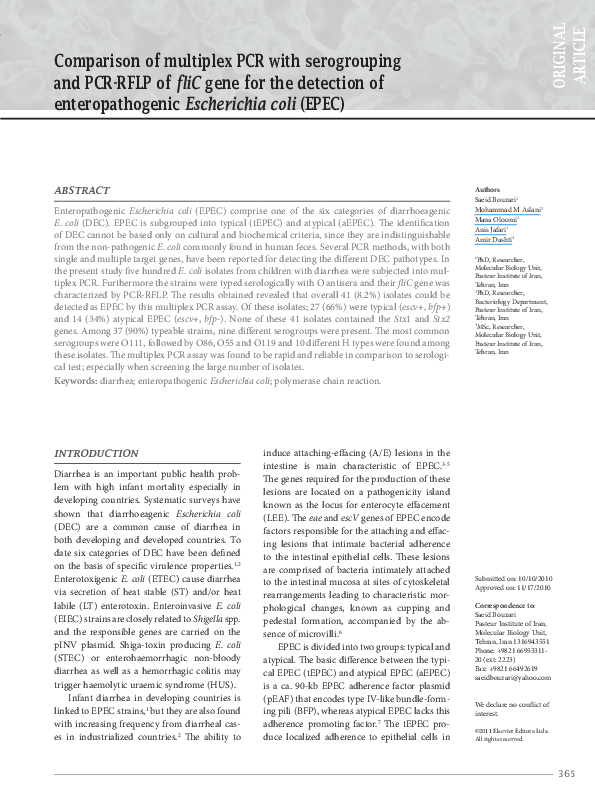 (PDF) Comparison of multiplex PCR with serogrouping and PCR-RFLP of ...