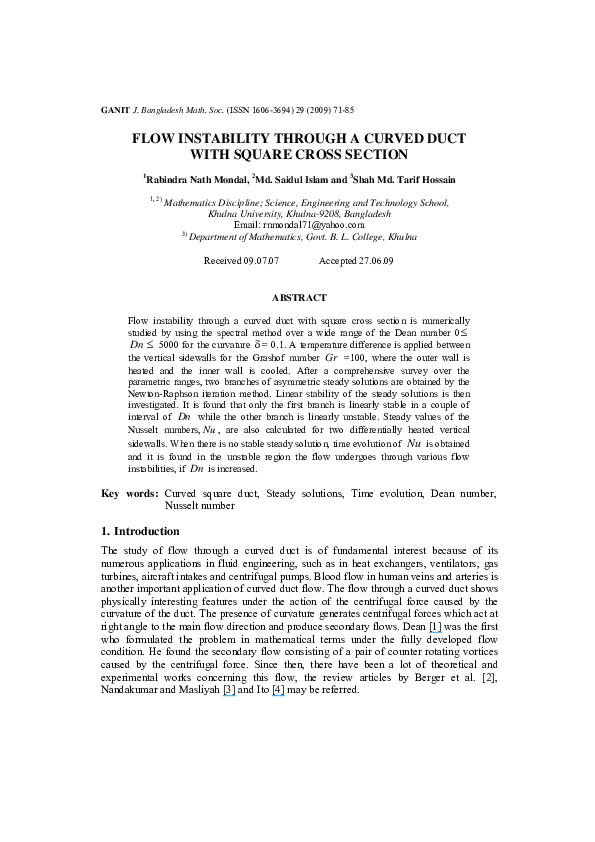 (PDF) Flow Instability through a Curved Duct with Square Cross Section