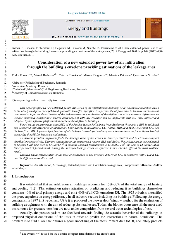 (PDF) Consideration of a new extended power law of air infiltration ...