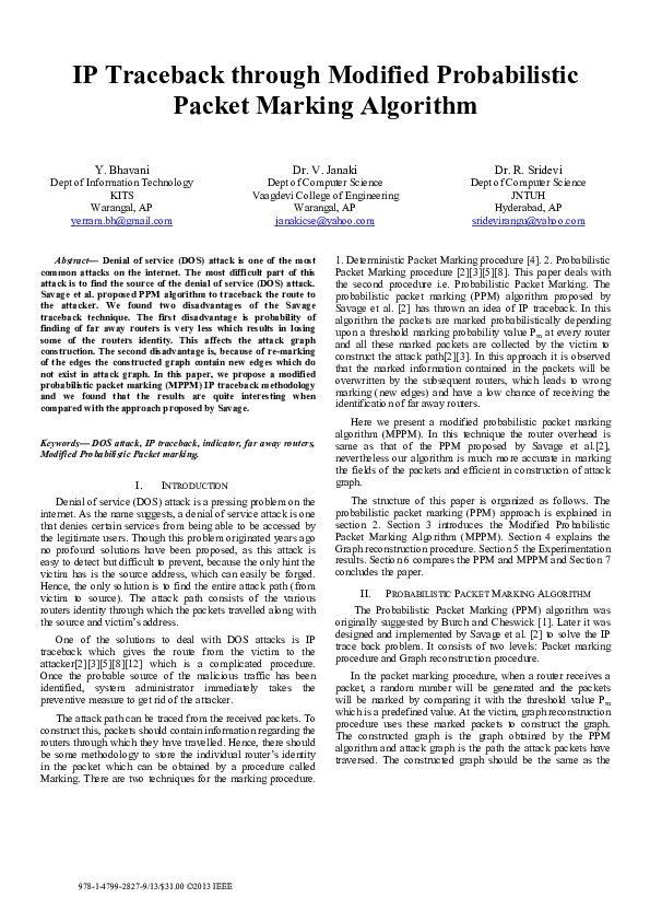 (PDF) IP Traceback through Modified Probabilistic Packet Marking Algorithm
