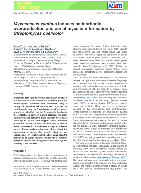 (PDF) Myxococcus xanthus induces actinorhodin overproduction and aerial ...