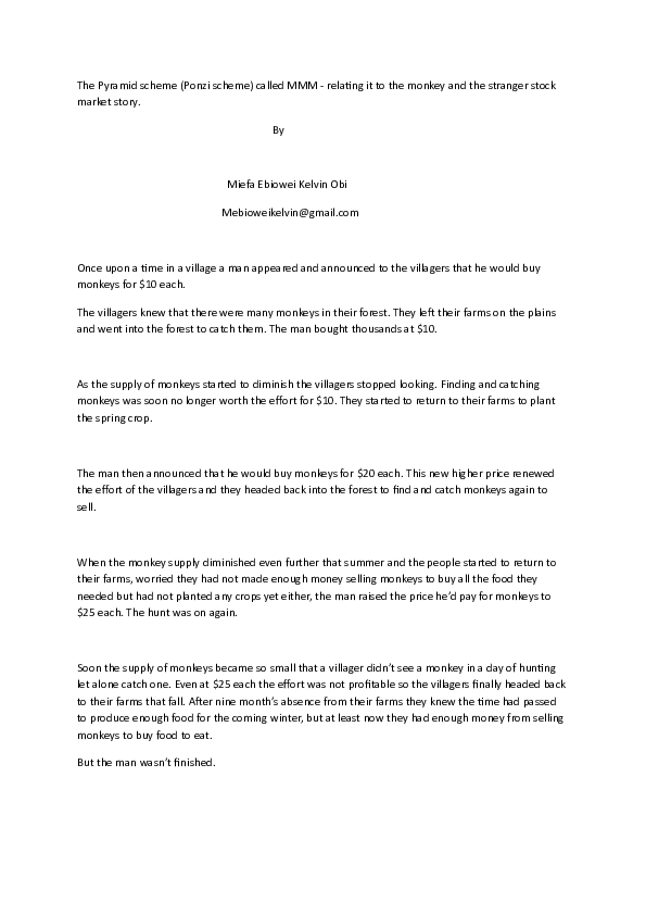 (DOC) The Pyramid scheme (Ponzi scheme) called MMM -relating it to the ...