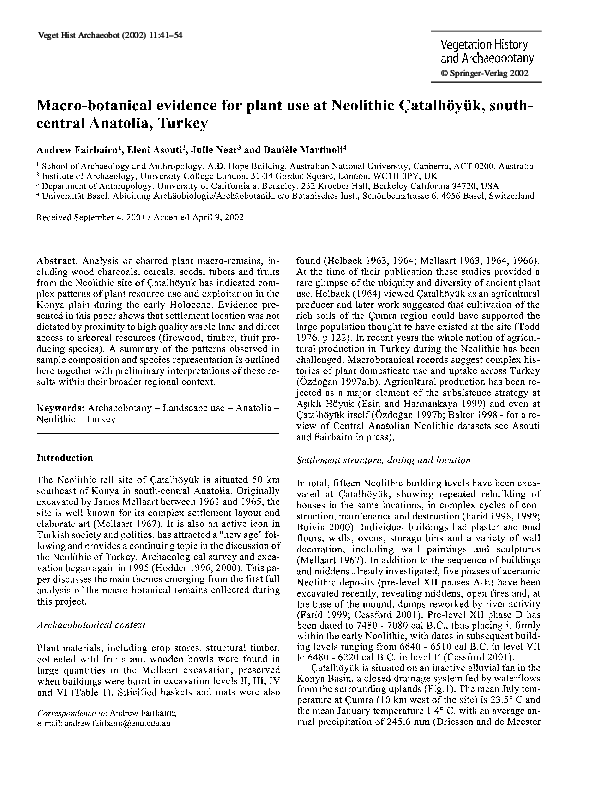 (PDF) Macro-botanical evidence for plant use at Neolithic Catalhöyük ...