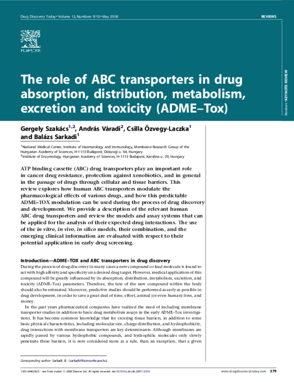 (PDF) The role of ABC transporters in drug absorption, distribution ...