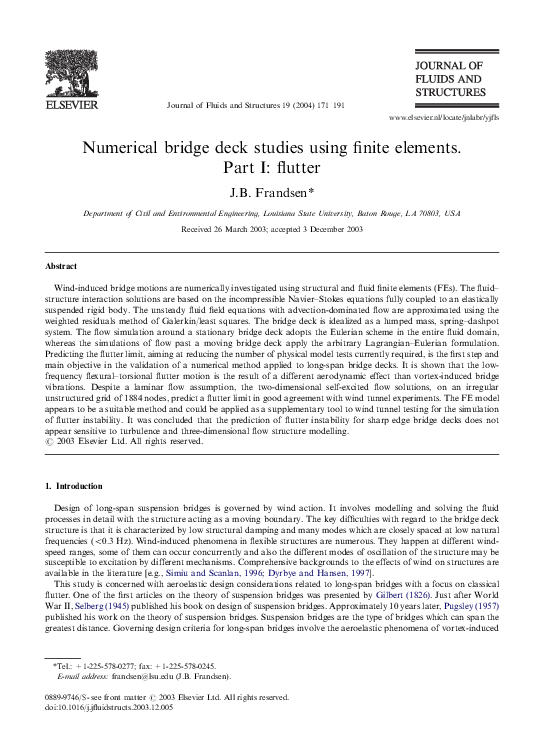 (PDF) Numerical bridge deck studies using finite elements. Flutter