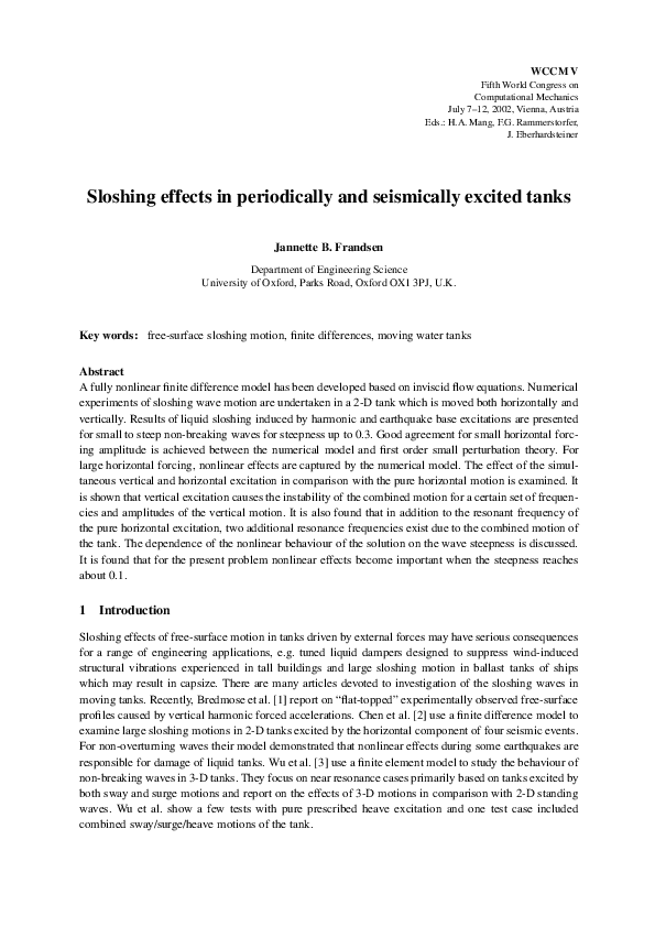 (PDF) Sloshing effects in periodically and seismically excited tanks