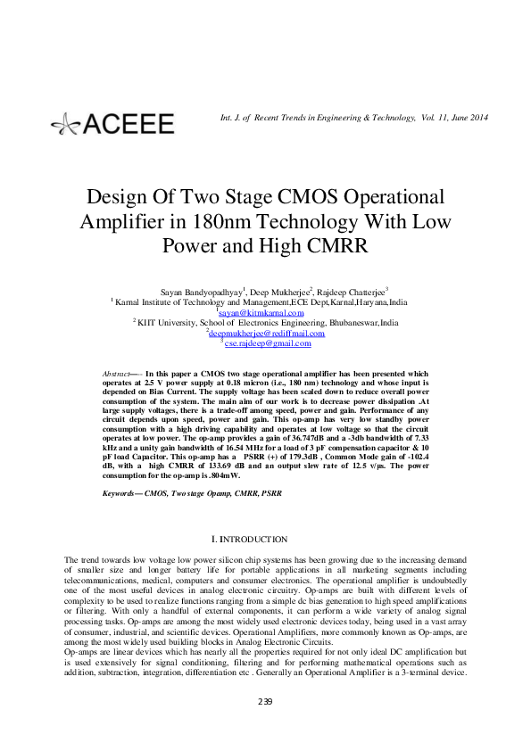 (PDF) Design Of Two Stage CMOS Operational Amplifier in 180nm ...