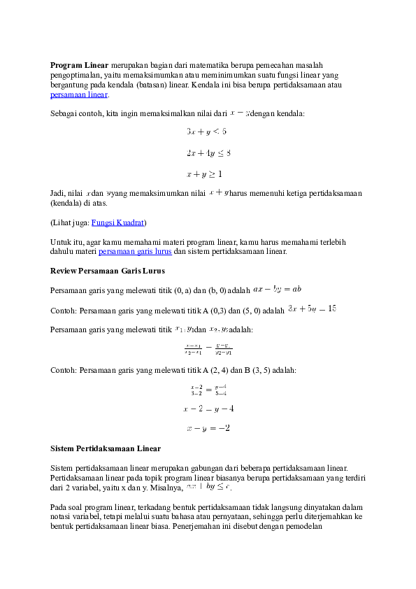(DOC) Program Linear merupakan bagian dari matematika berupa pemecahan ...