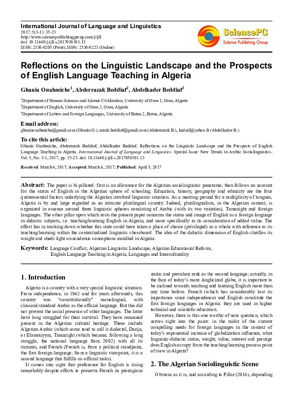 (PDF) Reflections on the Linguistic Landscape and the Prospects of English Language Teaching in ...