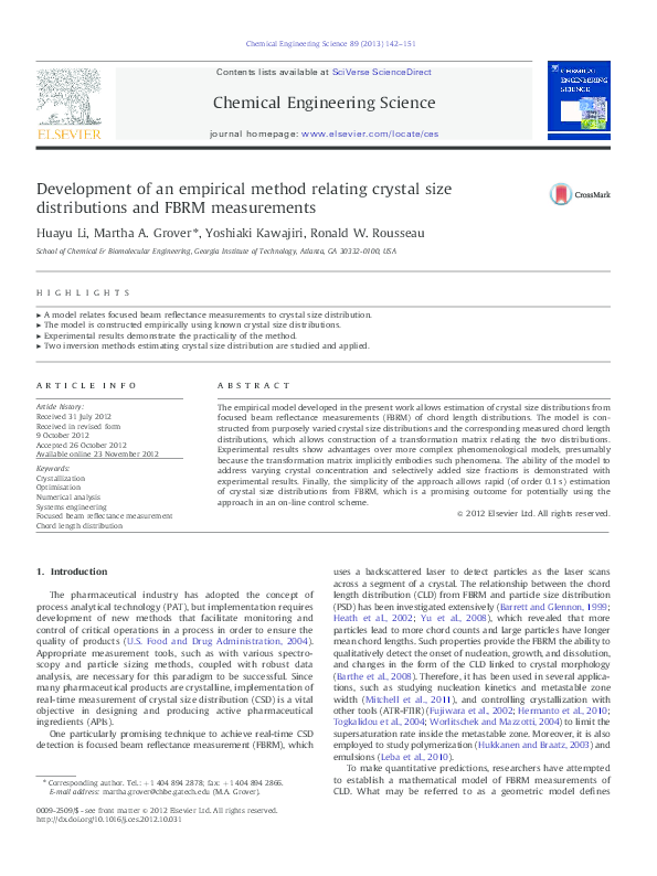 (PDF) Development of an empirical method relating crystal size ...