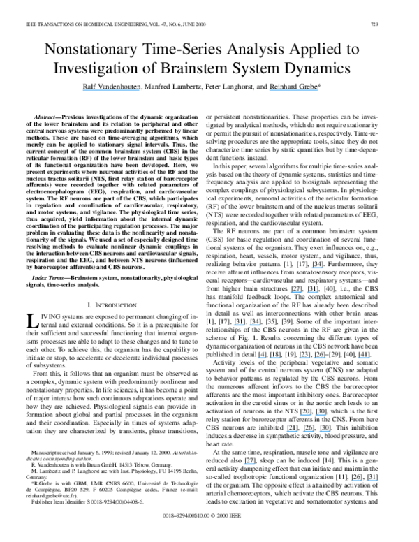 Pdf Nonstationary Time Series Analysis Applied To Investigation Of Brainstem System Dynamics