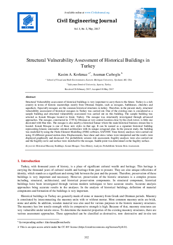 Pdf Structural Vulnerability Assessment Of Historical Buildings In Turkey