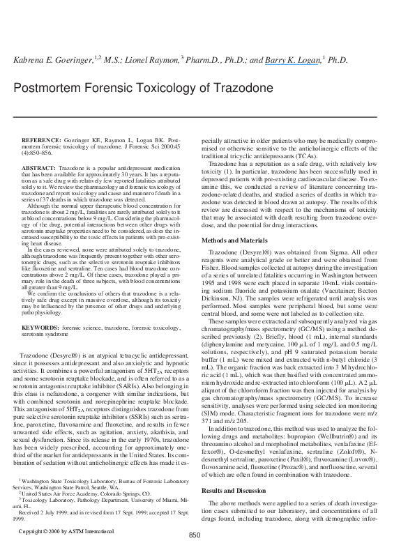 (PDF) Postmortem forensic toxicology of trazodone