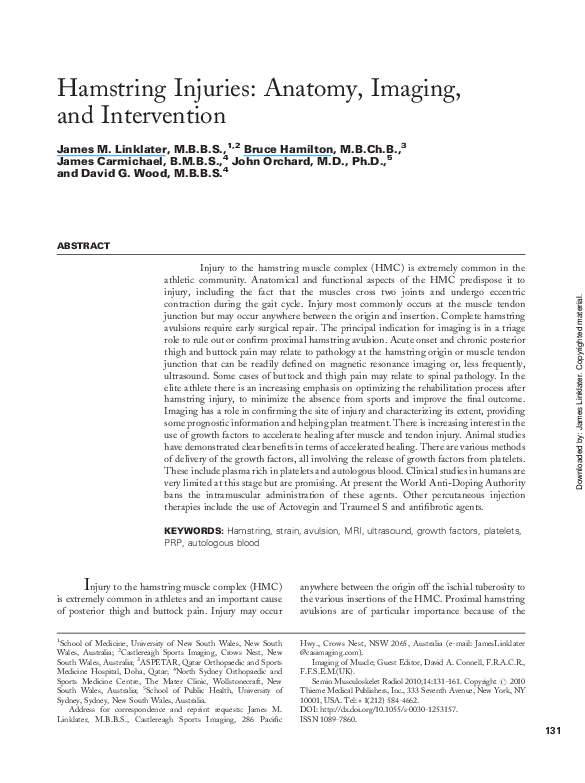 (PDF) Hamstring injuries: anatomy, imaging, and intervention