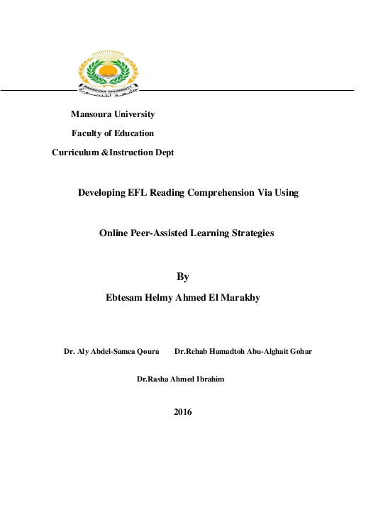 (PDF) Developing EFL Reading Comprehension Via Using Online Peer ...