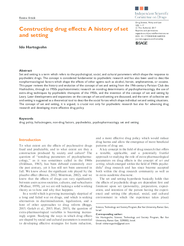 (PDF) Constructing drug effects: A history of set and setting