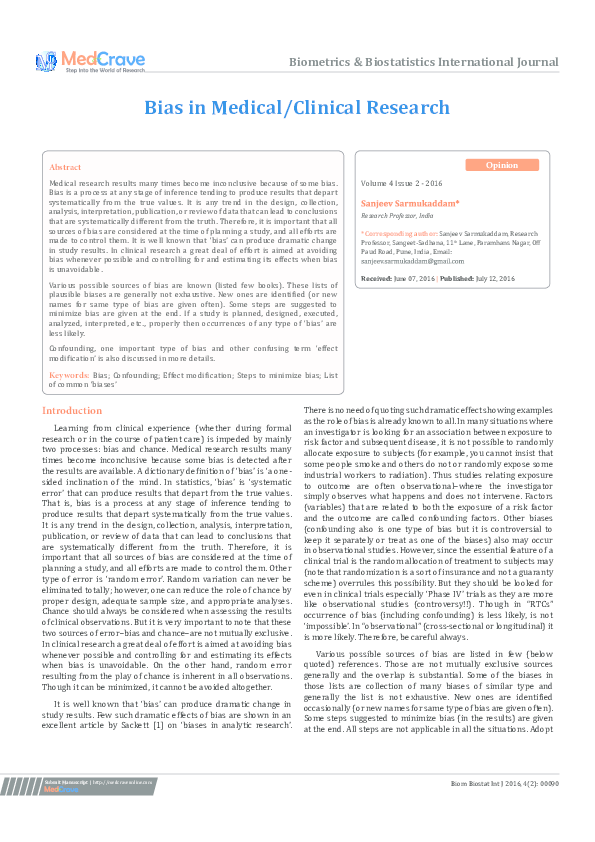 (PDF) Biometrics & Biostatistics International Journal Bias in Medical ...
