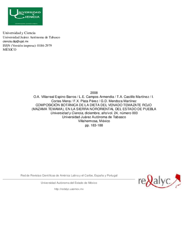 (PDF) Composición botánica de la dieta del venado Temazate rojo (Mazama ...