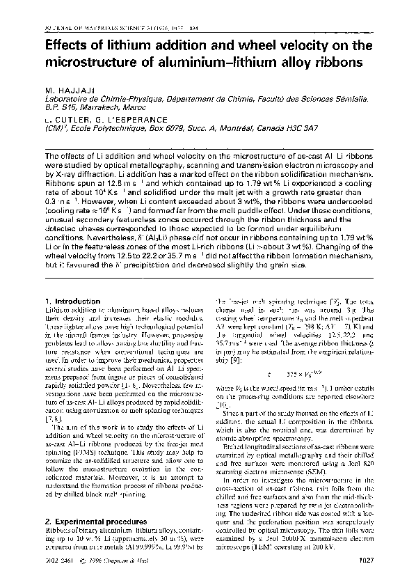 (PDF) Effects of lithium addition and wheel velocity on the ...