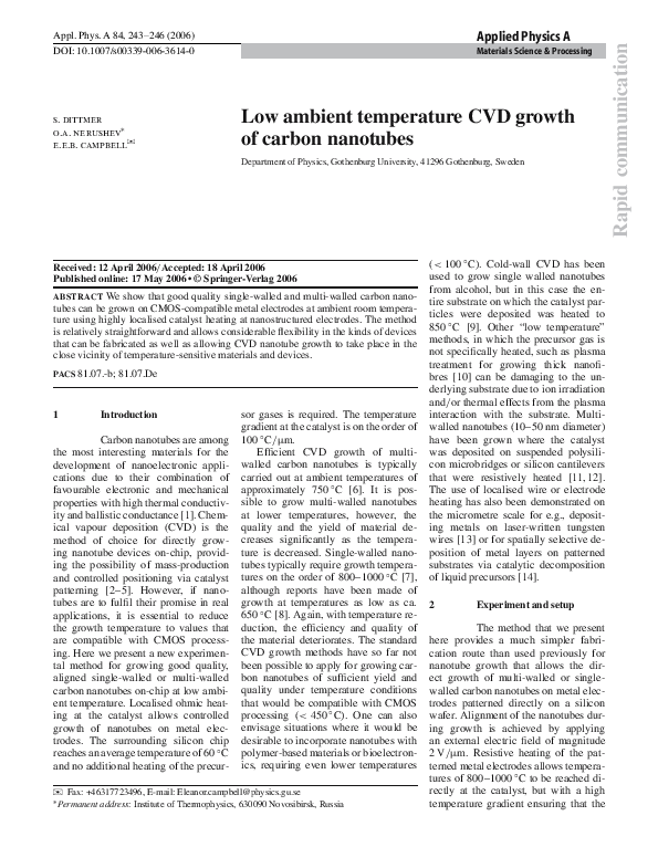 (PDF) Low ambient temperature CVD growth of carbon nanotubes | Oleg ...