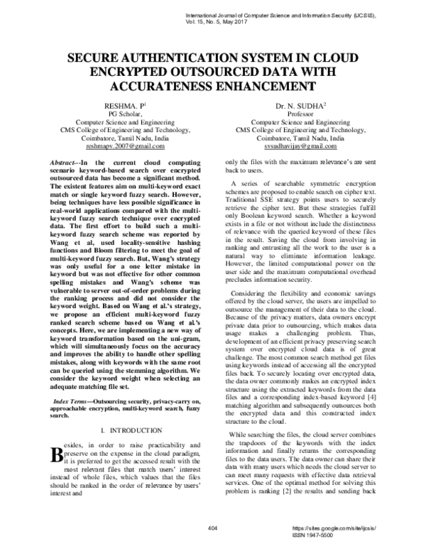 Pdf Secure Authentication System In Cloud Encrypted Outsourced Data With Accurateness Enhancement