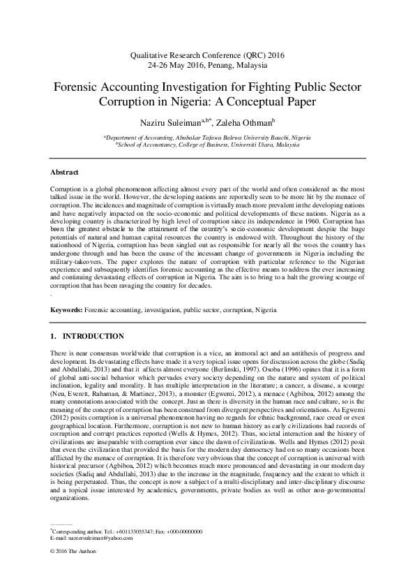 (PDF) Forensic Accounting And Its Role In Fighting Corruption In Public Sector | Richmond Boakye ...