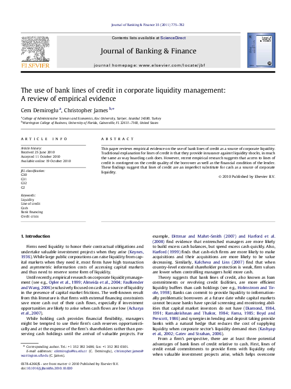 (PDF) The use of bank lines of credit in corporate liquidity management ...