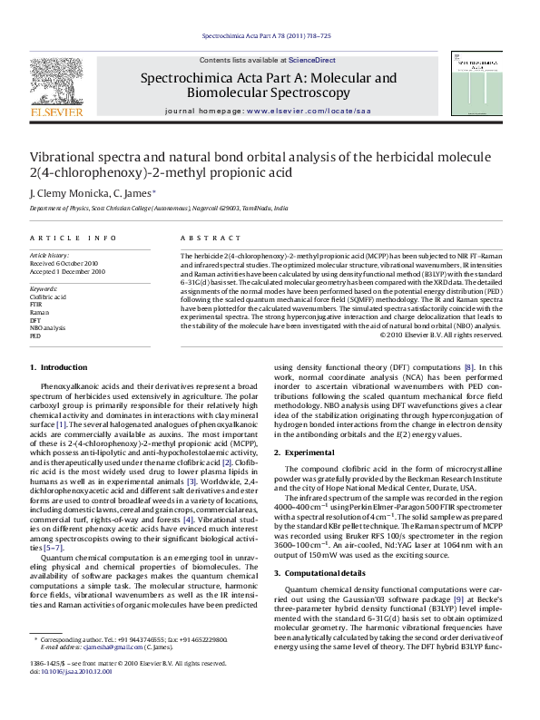 (PDF) Vibrational spectra and natural bond orbital analysis of the herbicidal molecule 2(4 ...