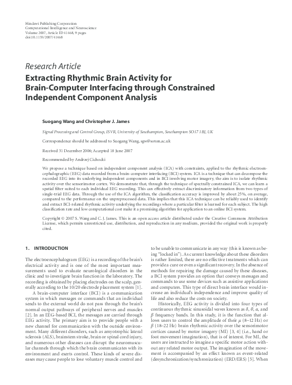 Pdf Extracting Rhythmic Brain Activity For Brain Computer Interfacing