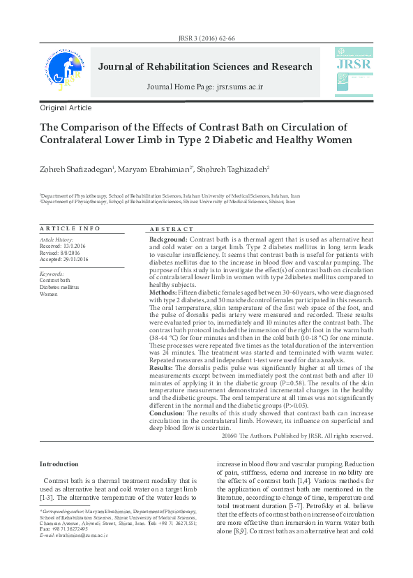 (PDF) The Comparison of the Effects of Contrast Bath on Circulation of ...