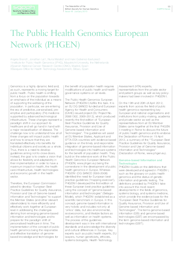 (PDF) The Public Health Genomics European Network (PHGEN)