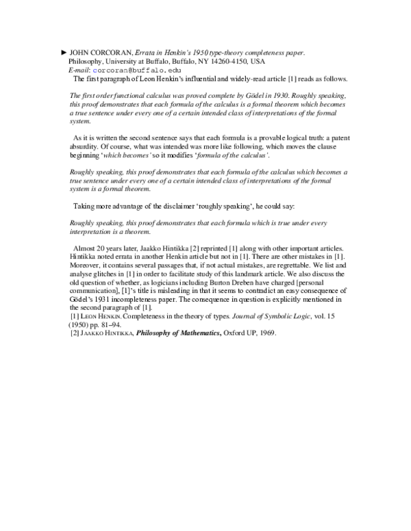 (PDF) Errata in Henkin’s 1950 type-theory completeness paper