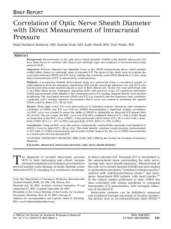 (PDF) Correlation of Optic Nerve Sheath Diameter with Direct ...