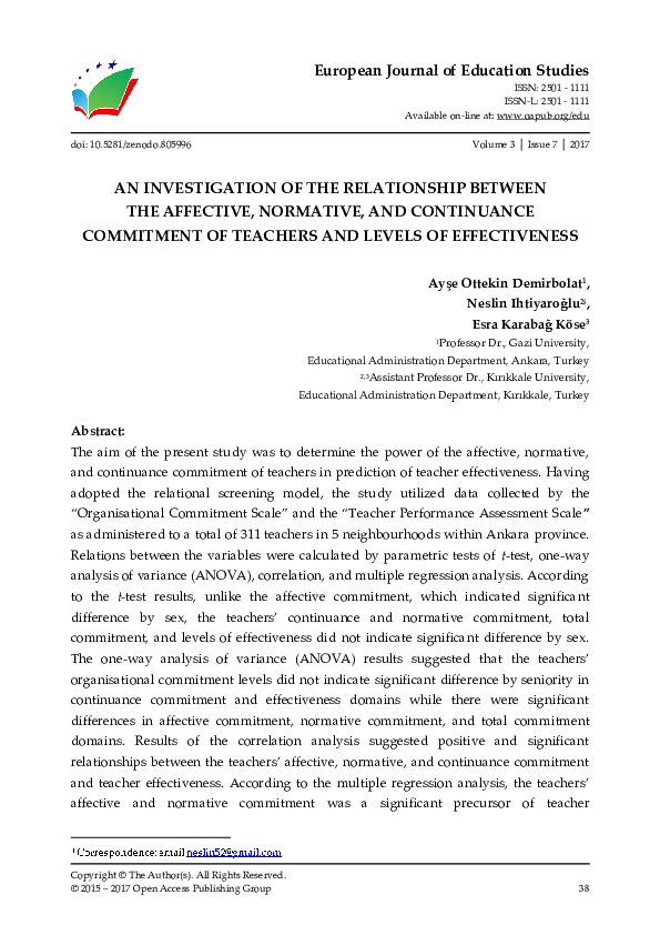 Pdf An Investigation Of The Relationship Between The Affective Normative And Continuance