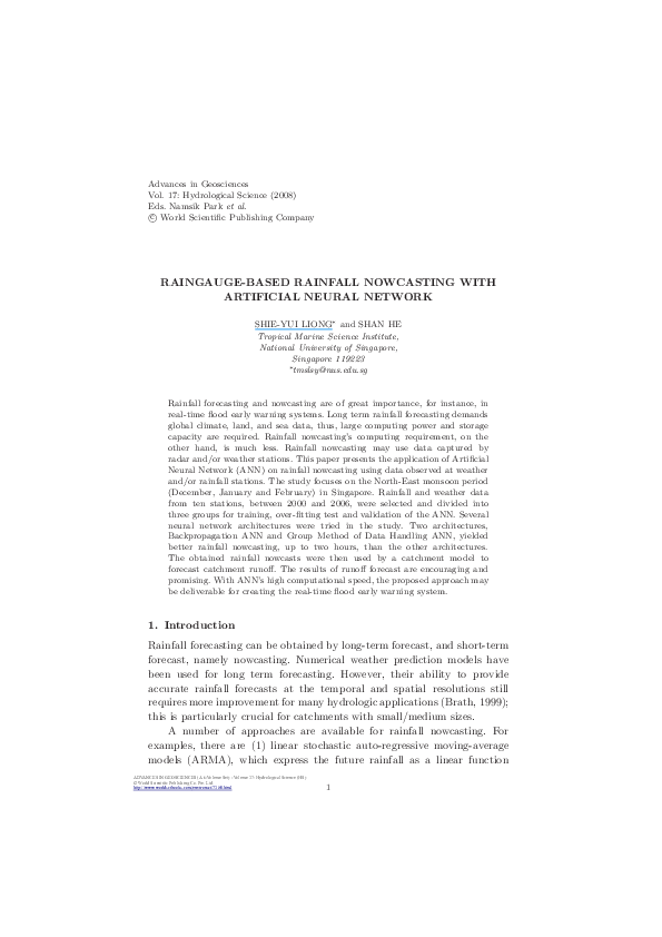 (PDF) Raingauge-Based Rainfall Nowcasting with Artificial Neural Network