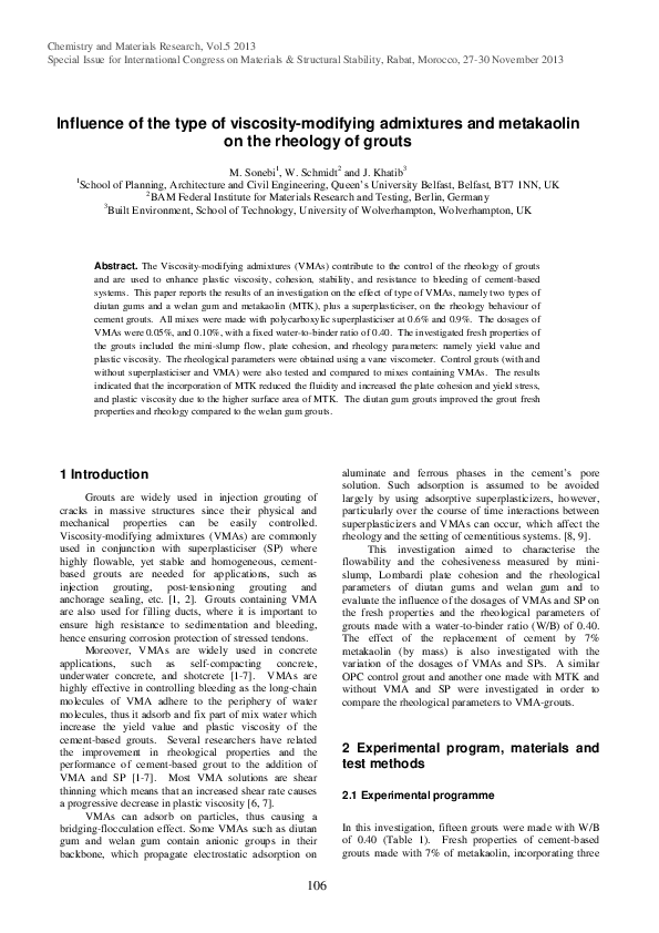 Pdf Influence Of The Type Of Viscosity Modifying Admixtures And