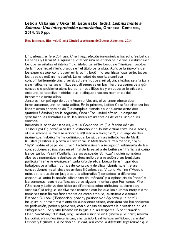 (PDF) "Leibniz frente a Spinoza: Una interpretación panorámica ...