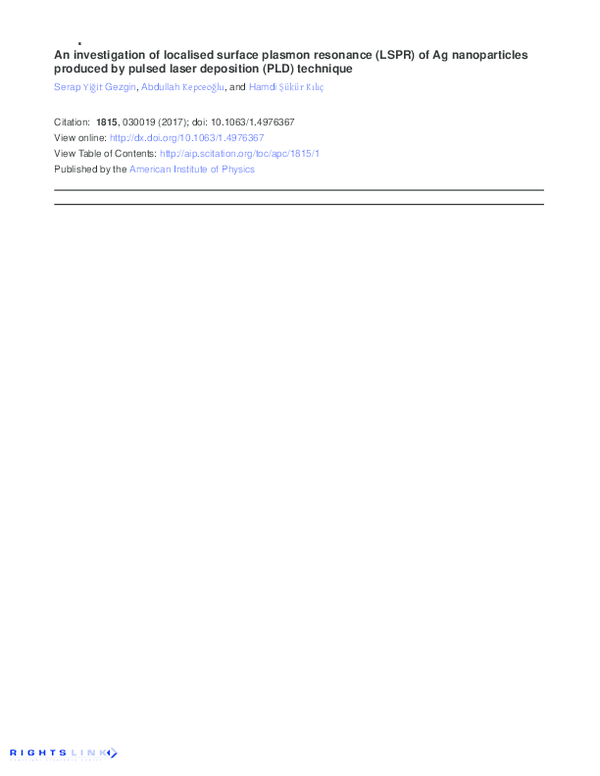 (PDF) An investigation of localised surface plasmon resonance (LSPR) of ...