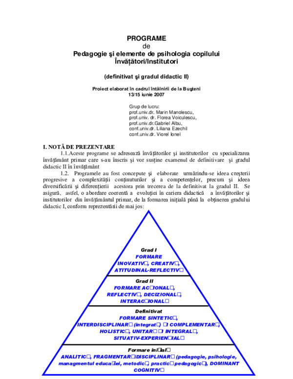 (PDF) PEDAGOGIE INVATATORI DEF SI GRAD II programa