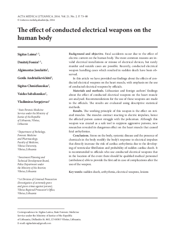 (PDF) The effect of conducted electrical weapons on the human body