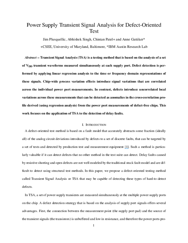 Pdf Power Supply Transient Signal Analysis For Defect Oriented Test